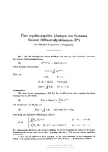 Über regulär-singuläre Lösungen von Systemen linearer Differentialgleichungen. II ...